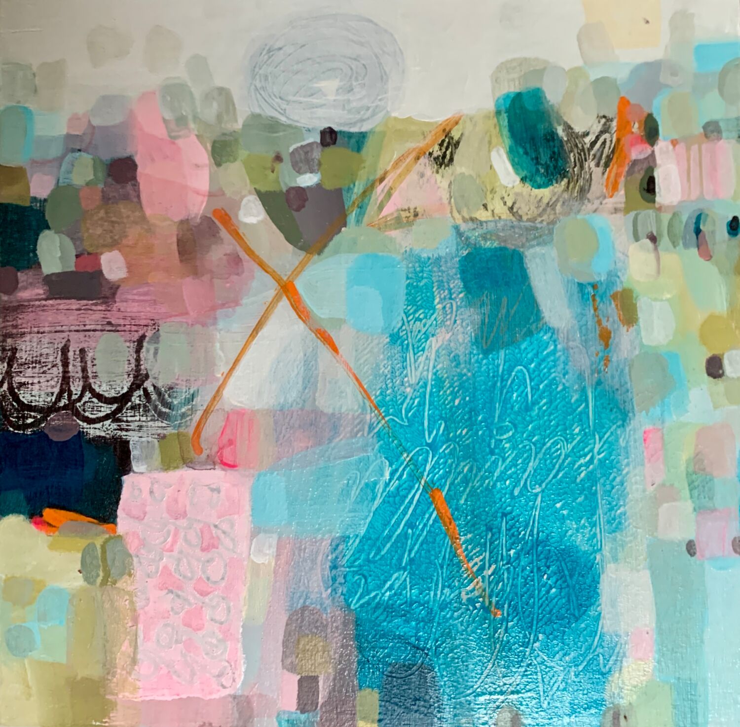 PEACEFUL LAKE by Kim Bramley (Acrylic, Collage On Wood Panel)