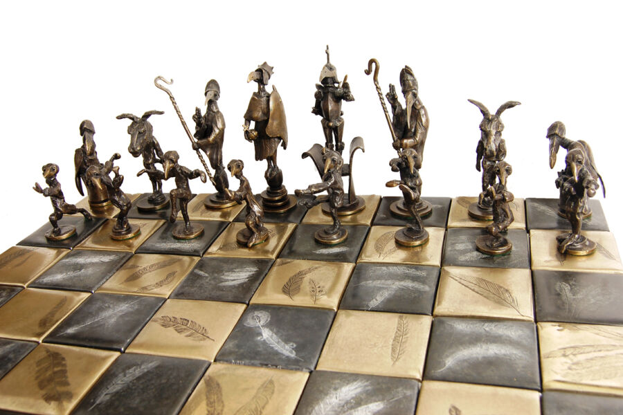Chess Set with Board by Nick Davis (Bronze)