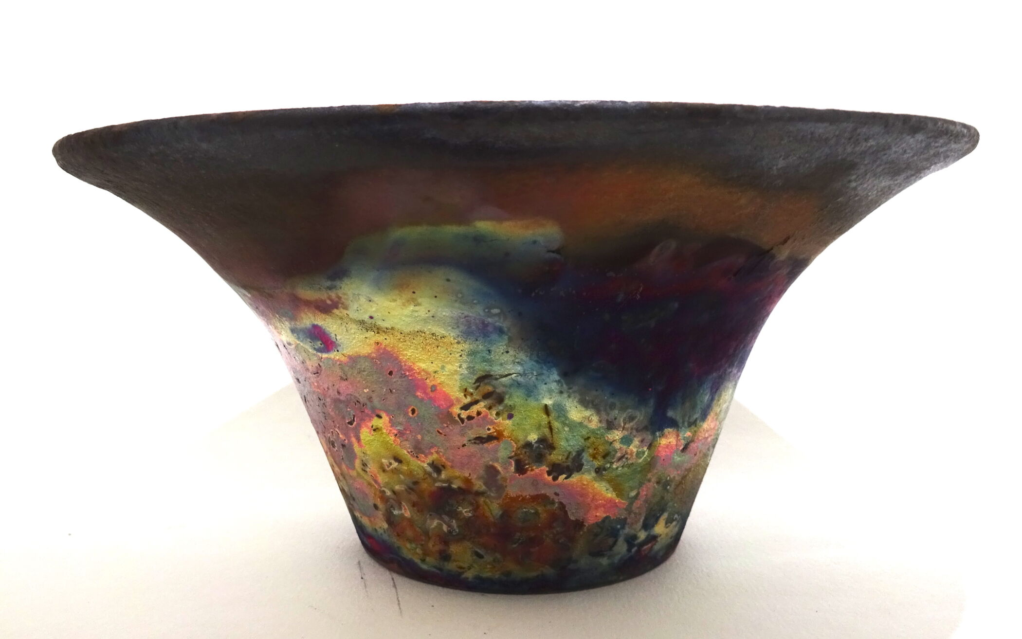 Large Copper Fumed Raku Flared Bowl by Pat Armstrong (Ceramics)