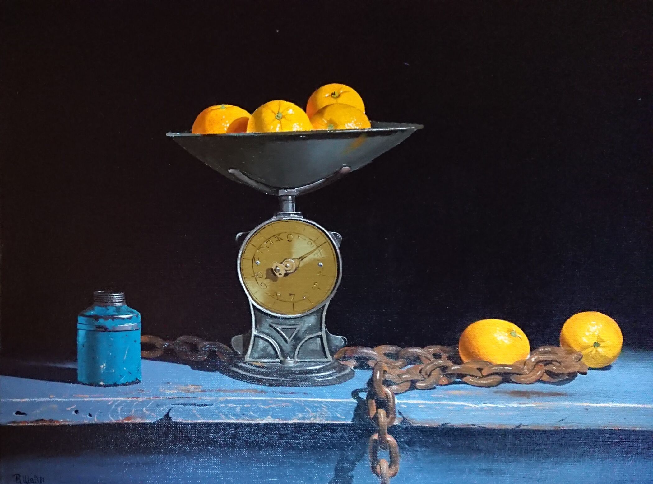 Scales, Oranges & Rusty Chain by Rob Walker (Oil)