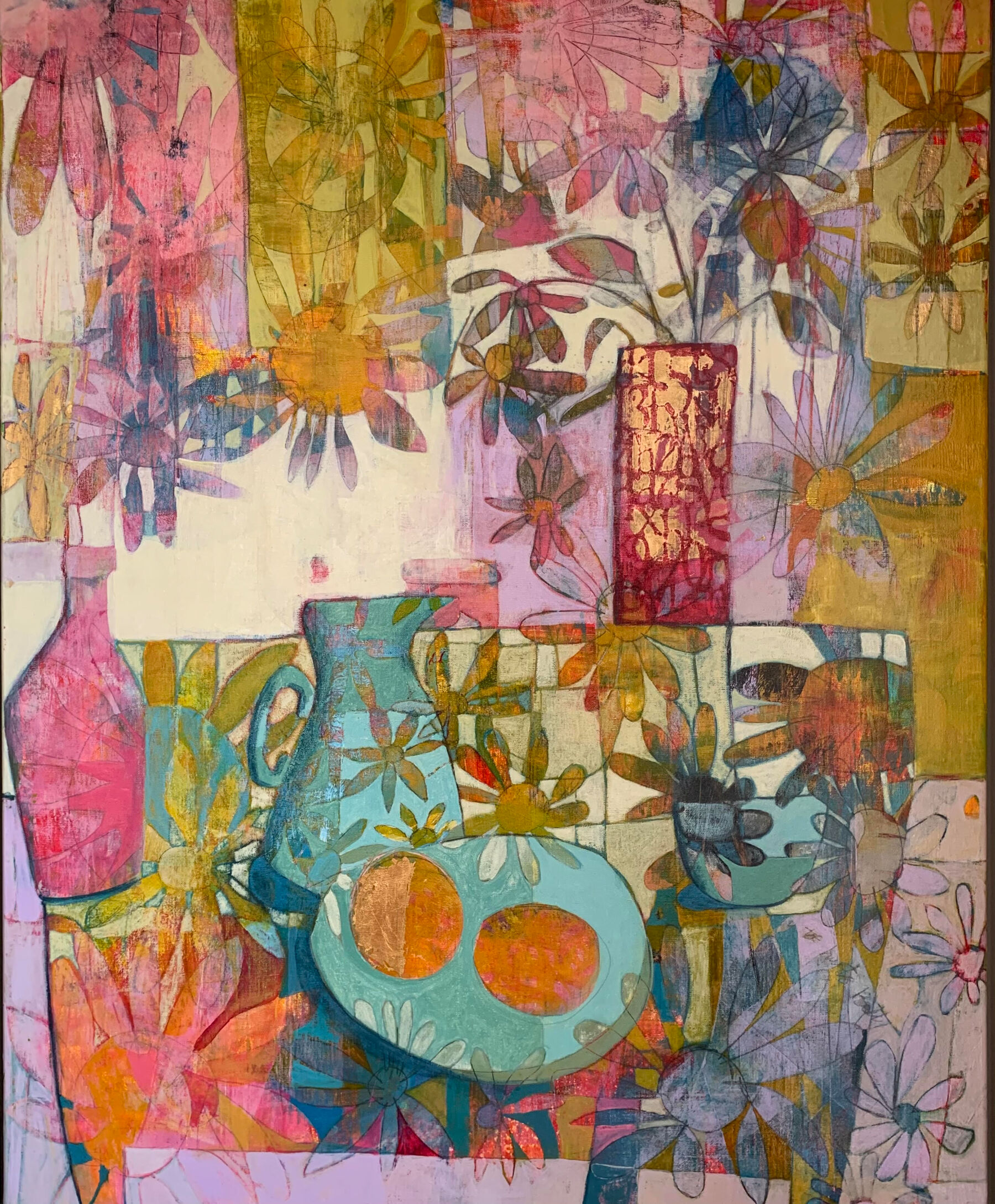 TWO ORANGES AND A SUGAR POT by Tiffany Logan (Acrylic On Linen)