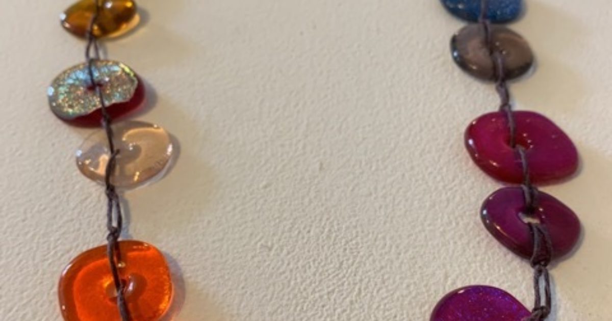 Orange/Cherry Pebble Necklace by Kim Bramley (Kiln Formed Glass)