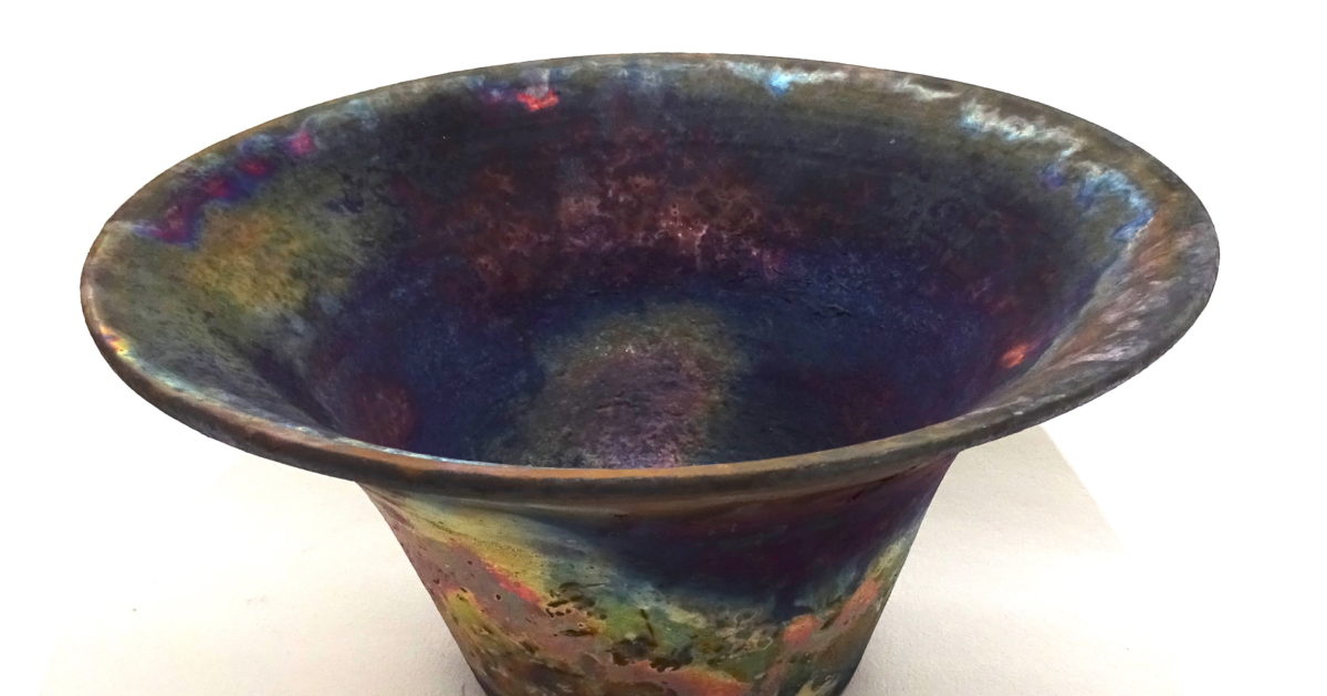 Large Copper Fumed Raku Flared Bowl by Pat Armstrong (Ceramics)